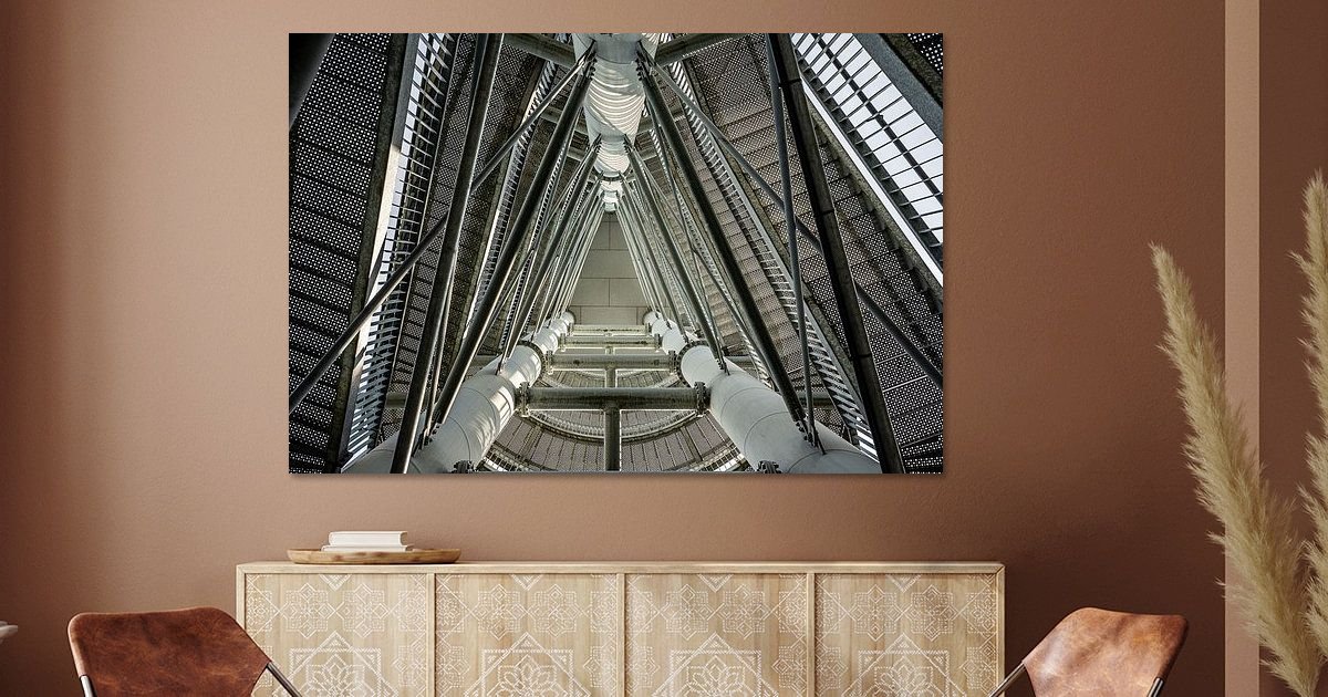 Metal constructie trappenhal van Werner Lerooy op canvas, behang en meer