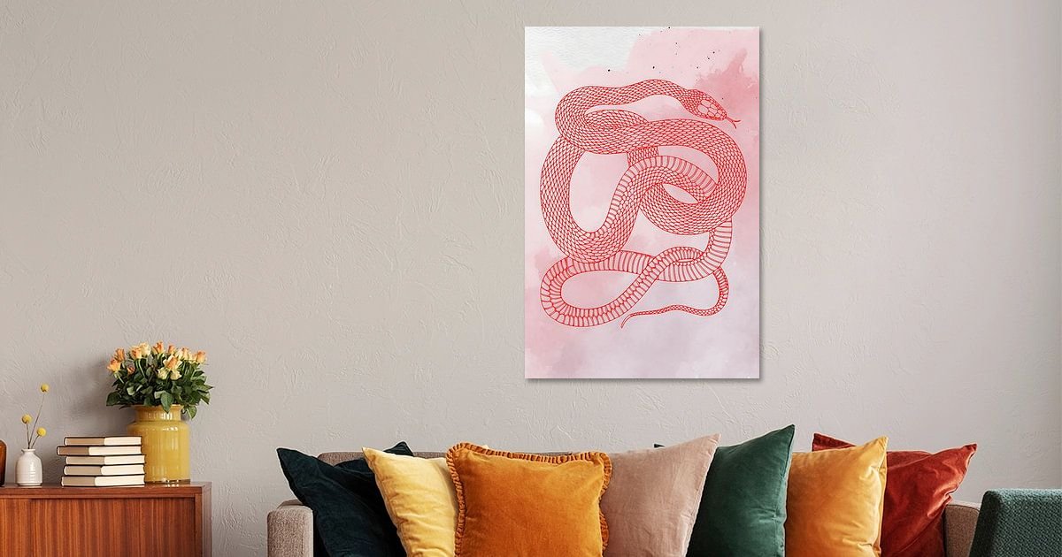 Rode slang van NJ Midnight Studio op canvas, behang en meer