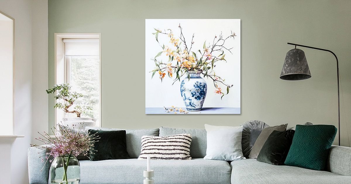 Beschilderde antieke vaas met bloesemtakken van Vlindertuin-Art op ...
