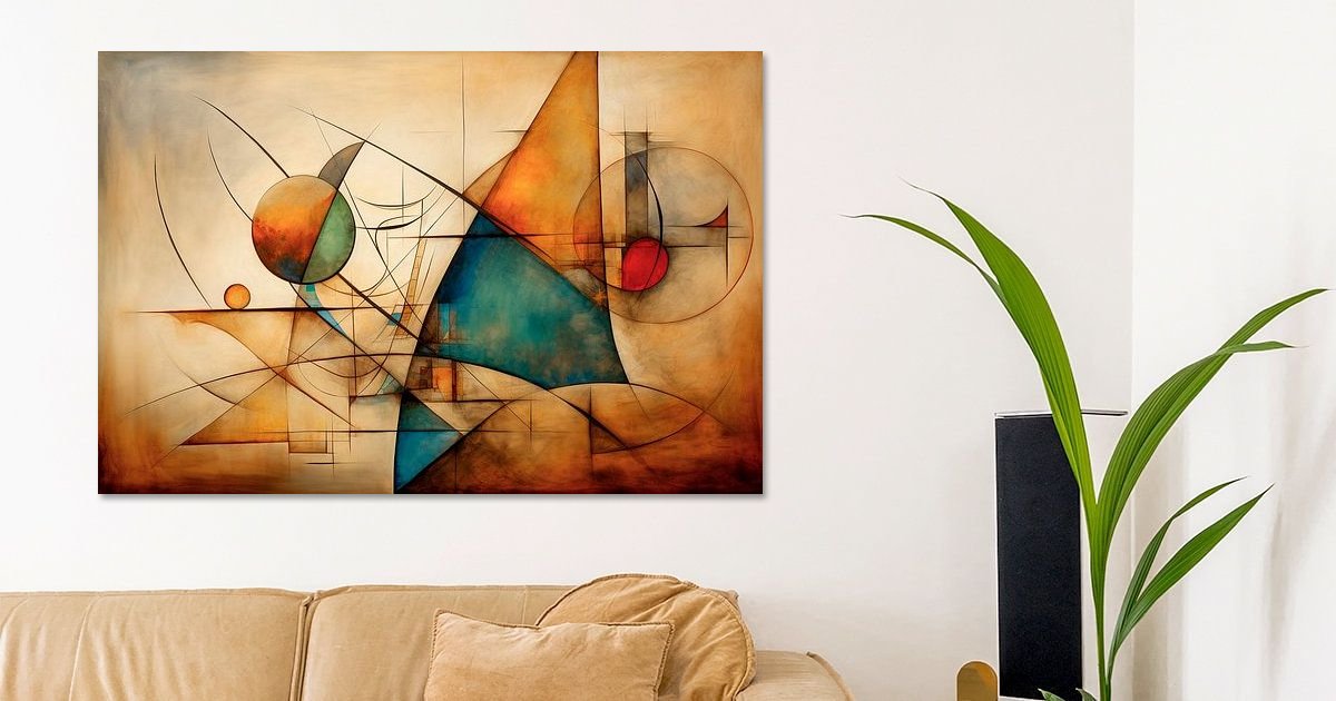 Abstract Geometrie – Warm Oker en Diepblauw Kunst van Joriali Fine Art ...