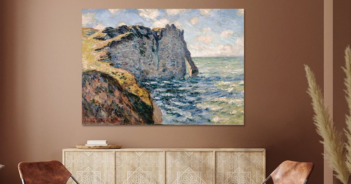 De klif van Aval, Etrétat, Claude Monet op canvas, behang, poster en meer
