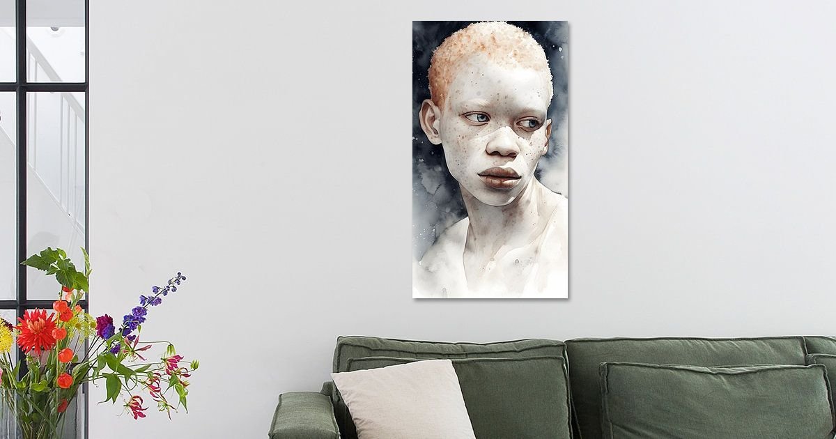 Portret van een zwarte albino met aquarelverf van Felix Wiesner op ...
