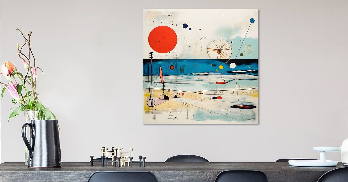 Strand in de stijl van Juan Miró van Felix Wiesner op canvas, behang en ...
