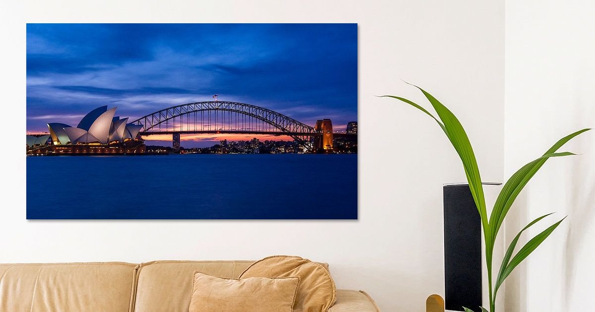 Sydney Harbour Bridge en Opera House van Ronne Vinkx op canvas, behang ...