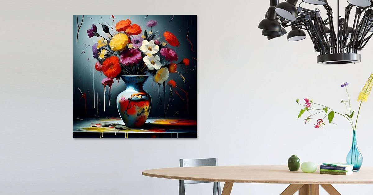 Still life with flowers in a vase - Jackson Pollock style by The Art ...