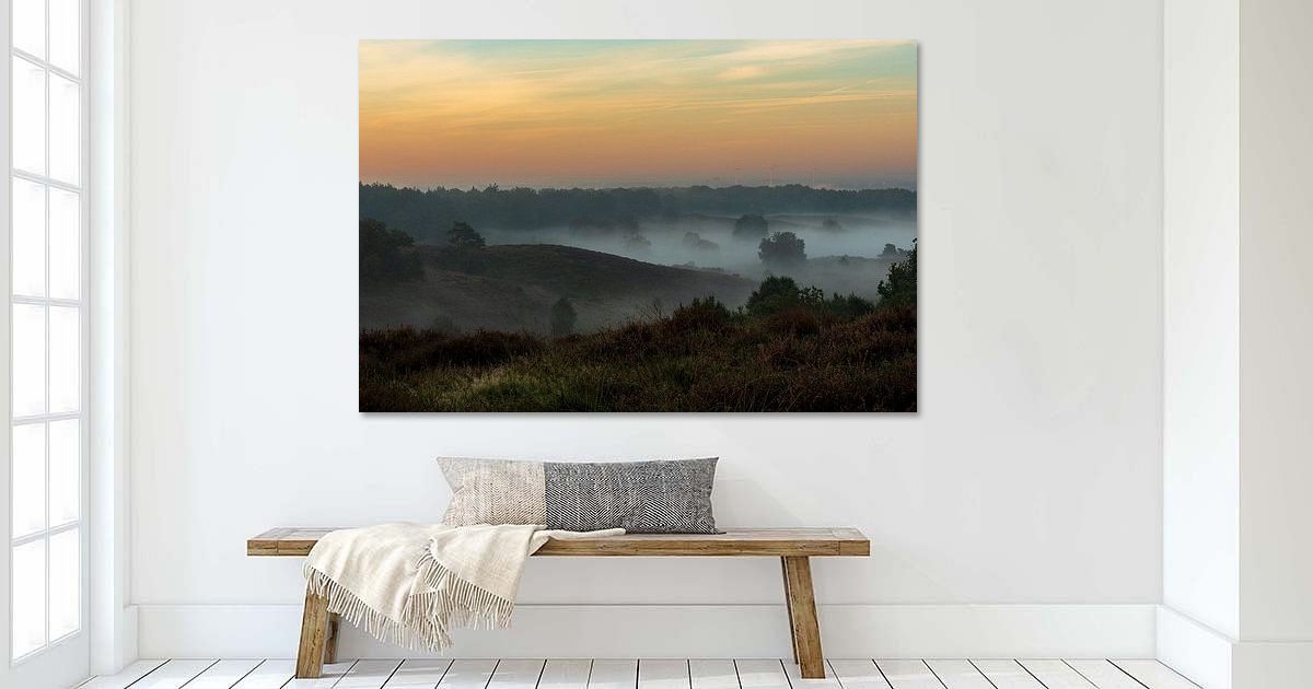 Heide op de posbank in de ochtendmist 2 van René Jonkhout op canvas ...