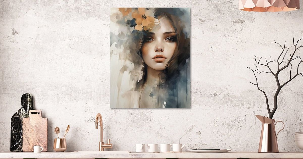 Poetic portrait in soft colours by Carla Van Iersel on canvas, poster ...