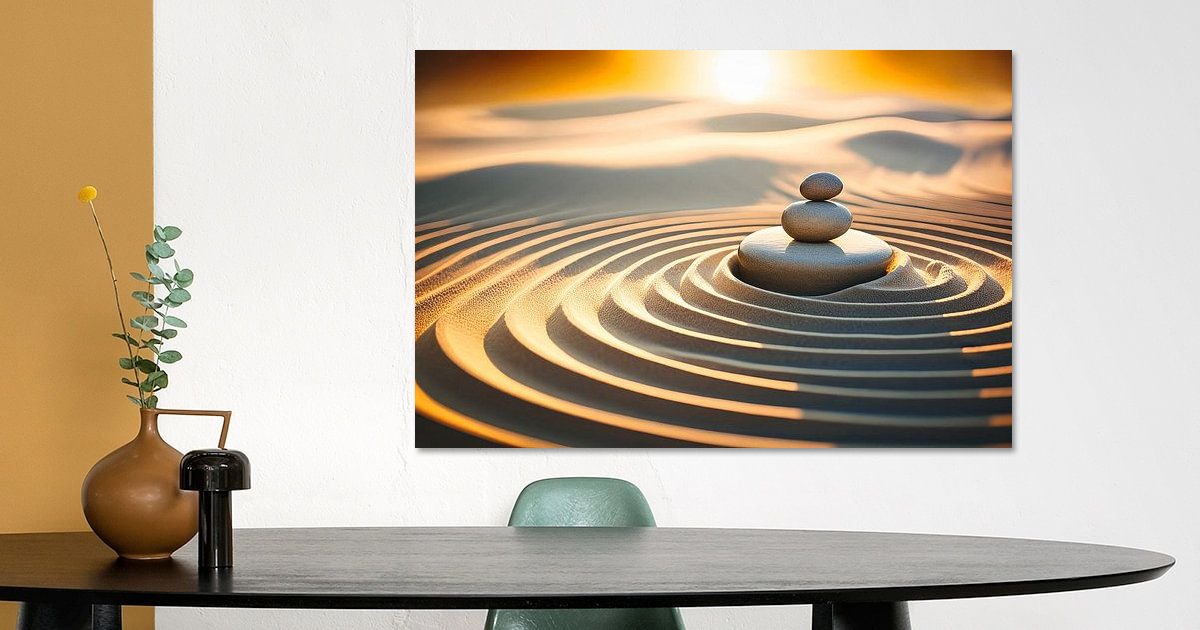 zen-tuin met gestapelde stenen van Virgil Quinn - Decorative Arts op ...