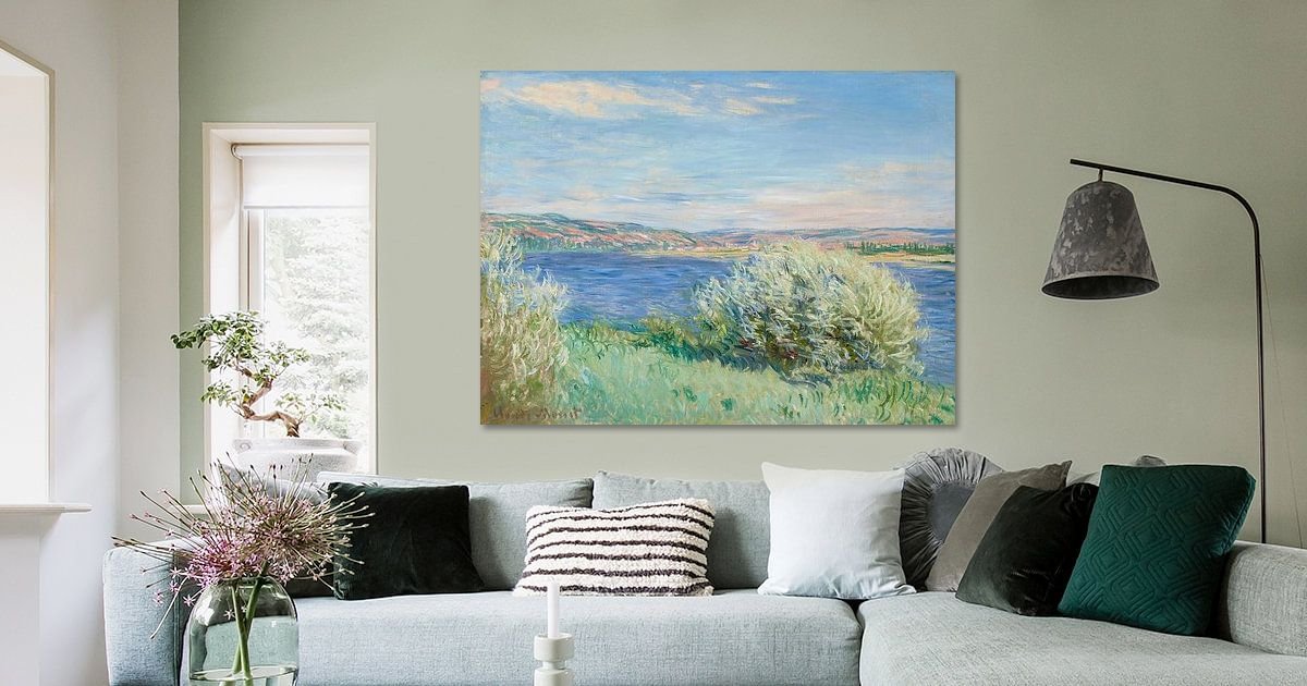 De oevers van de Seine bij Vétheuil, Claude Monet op canvas, behang ...