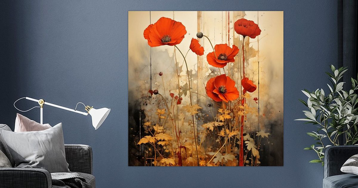 Vlammende Klaprozen van Ralf van de Sand op canvas, behang en meer