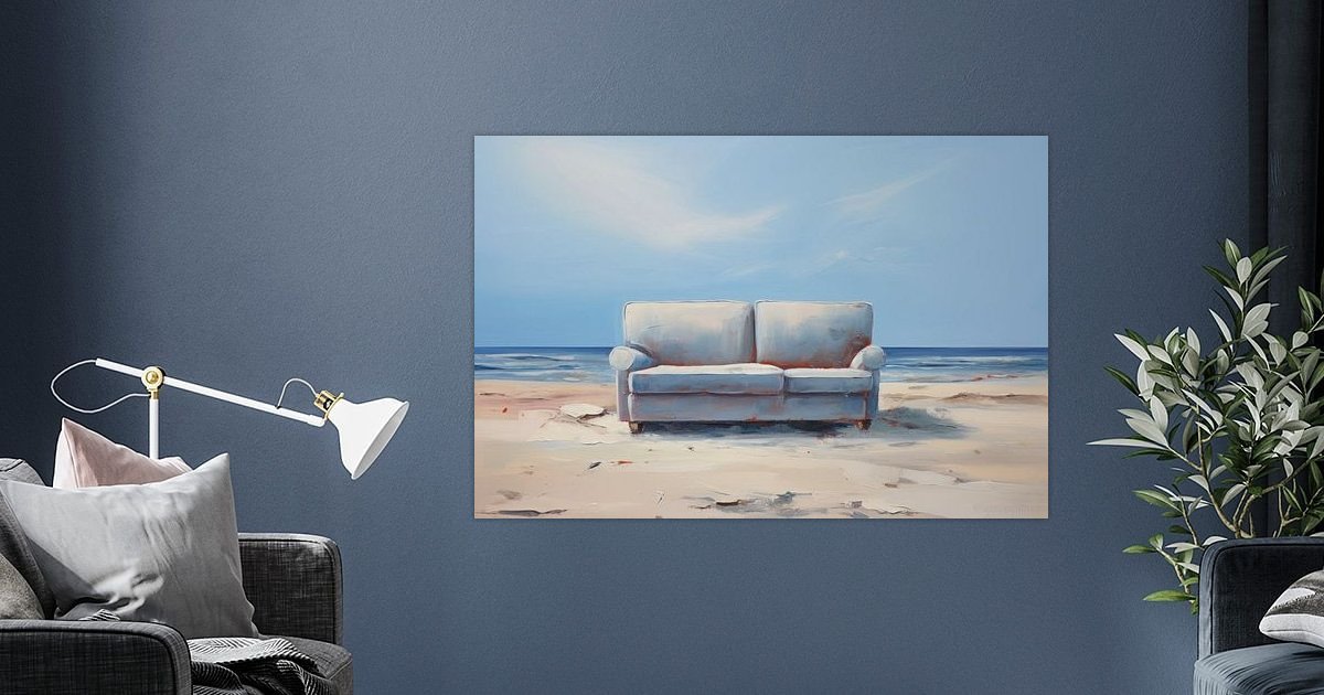 Bank op het strand van Marjon Kocks op canvas, behang en meer