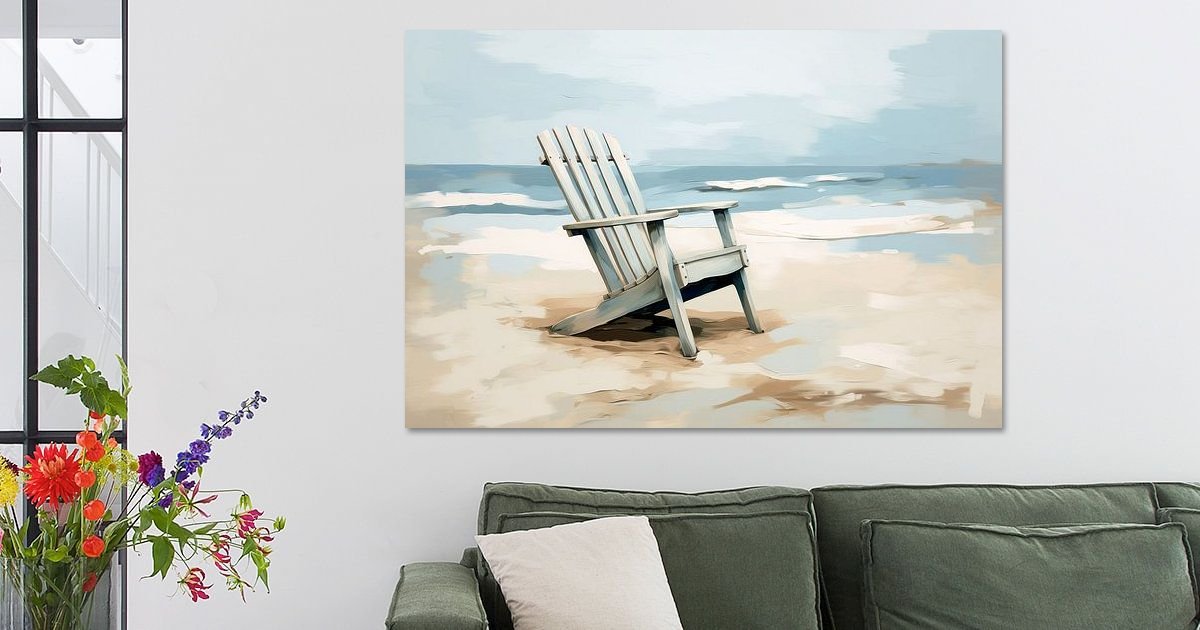 Stoel op het strand van Marjon Kocks op canvas, behang en meer