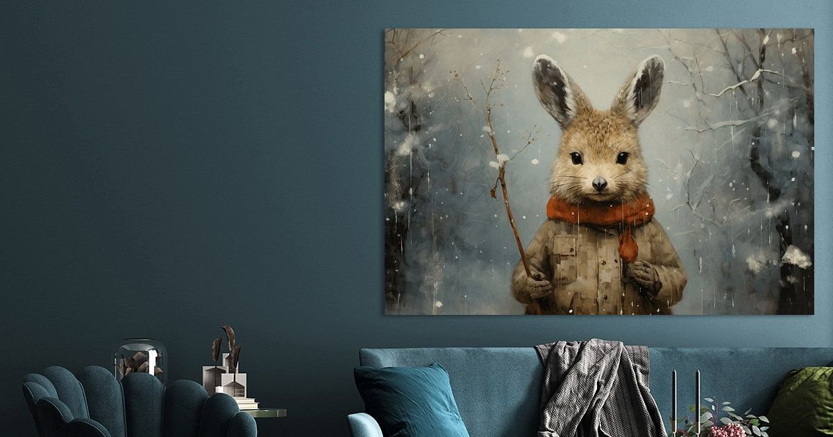 Een haasje in een winterlandschap van Carla Van Iersel op canvas ...