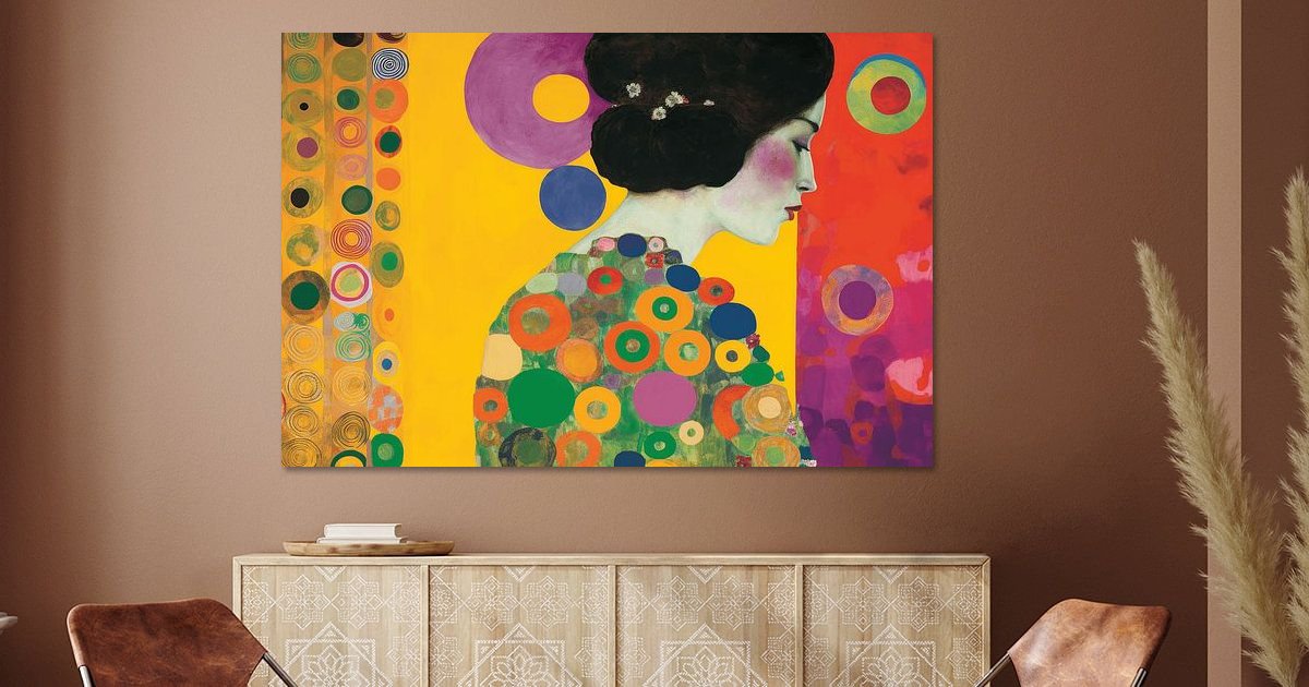 Colourful portrait in the style of Gustav Klimt and Hilma af Klint by ...