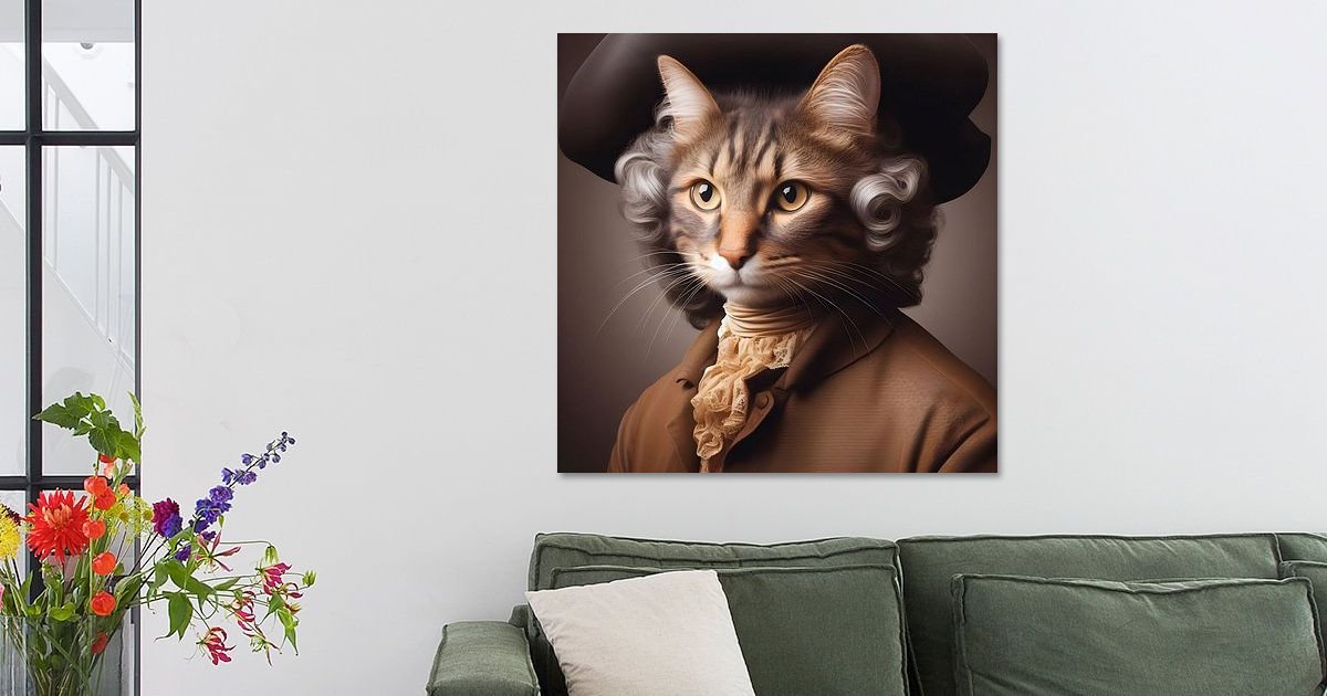 Historisch figuur met kattenkop van FoXo Art op canvas, behang en meer