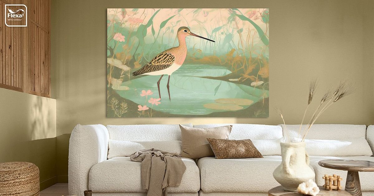 Grutto in een moeras van Kees van den Burg op canvas, behang en meer