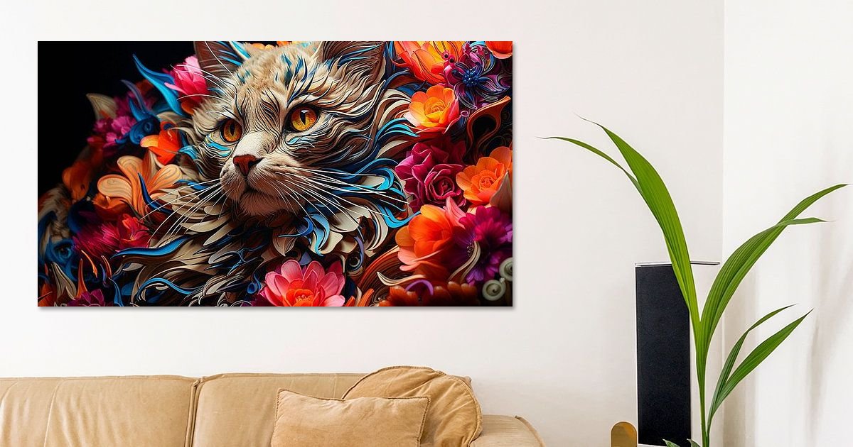 Abstracte neonkunst voor een kleurrijk schilderij voor een kat van ...