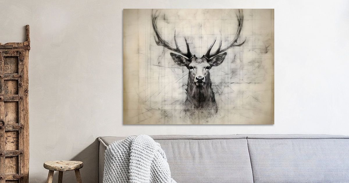 Cerf royal - Un cerf éthéré dans les tons gris - Art mural par l ...