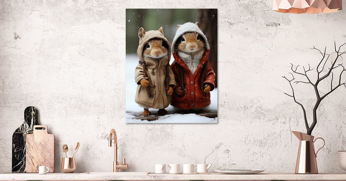 Squirrels in winter, with a wink by Studio Allee on canvas, poster ...