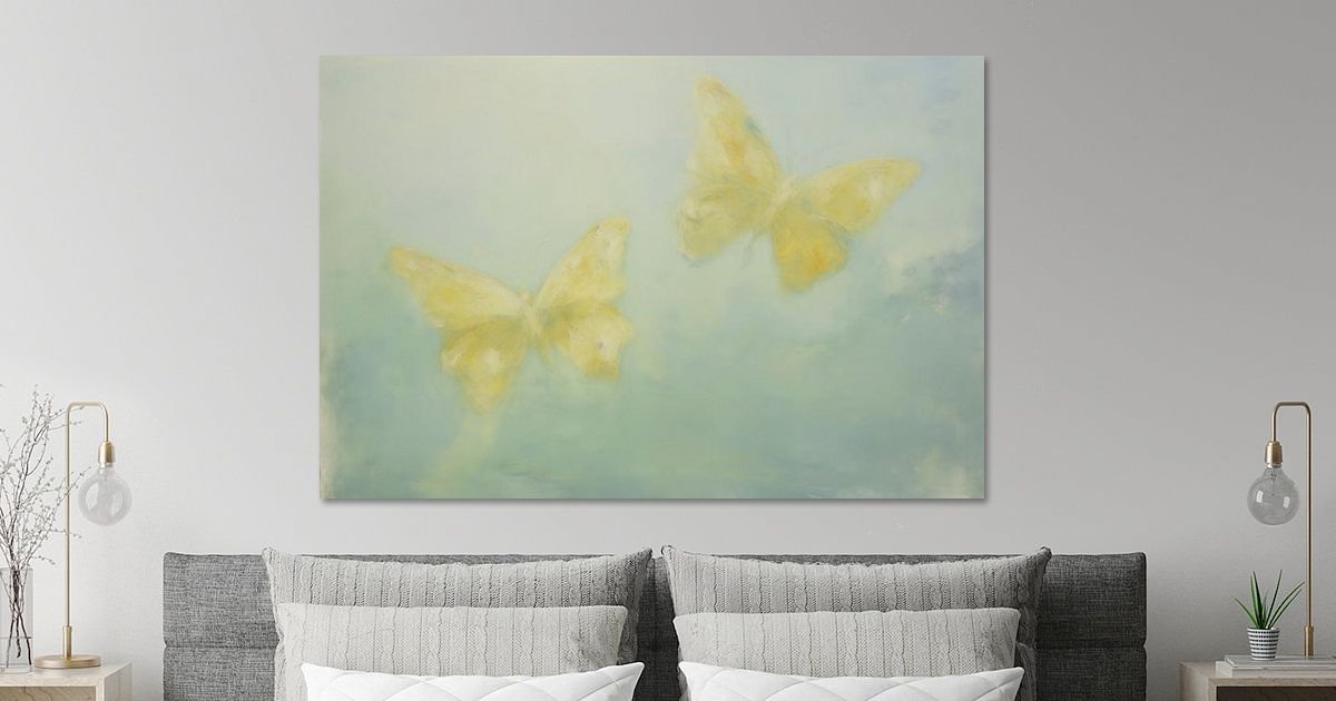 Dromerige gele vlinders van Whale & Sons op canvas, behang en meer