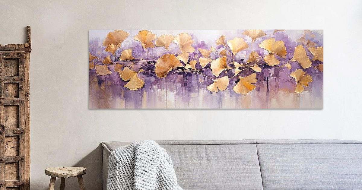 Kunstwerk Ginkgo Biloba met Mauve Achtergrond van De Mooiste Kunst op ...