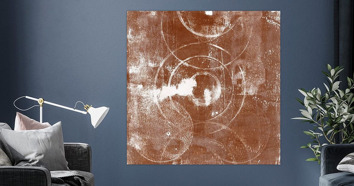 Moderne abstracte kunst. Organische vormen in roestbruin en gebroken ...