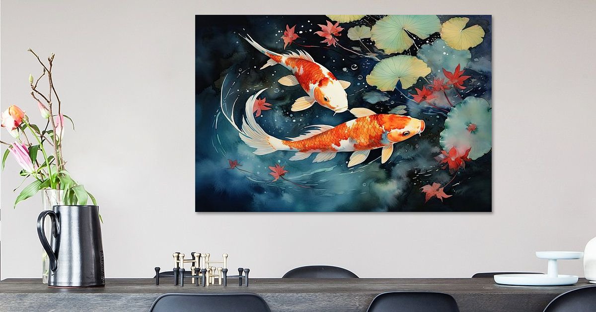 Watercolour of two koi carp fish and water lilies by Vlindertuin-Art on ...