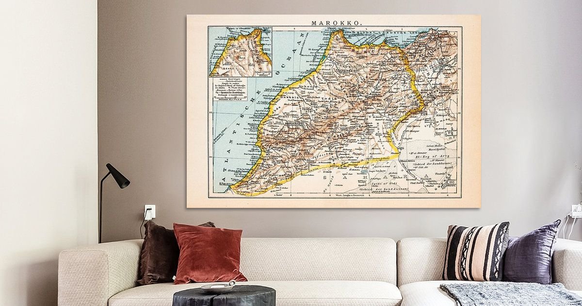 Vintage map Morocco ca. 1900 by Studio Wunderkammer on canvas, poster ...