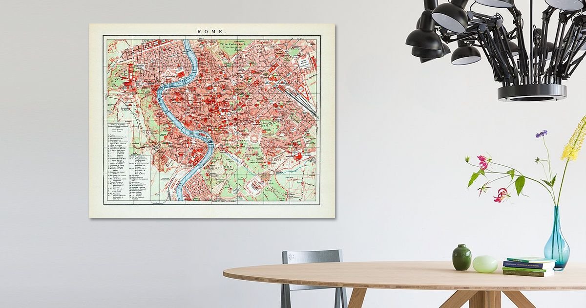 Vintage map Rome ca. 1900 by Studio Wunderkammer on canvas, poster ...
