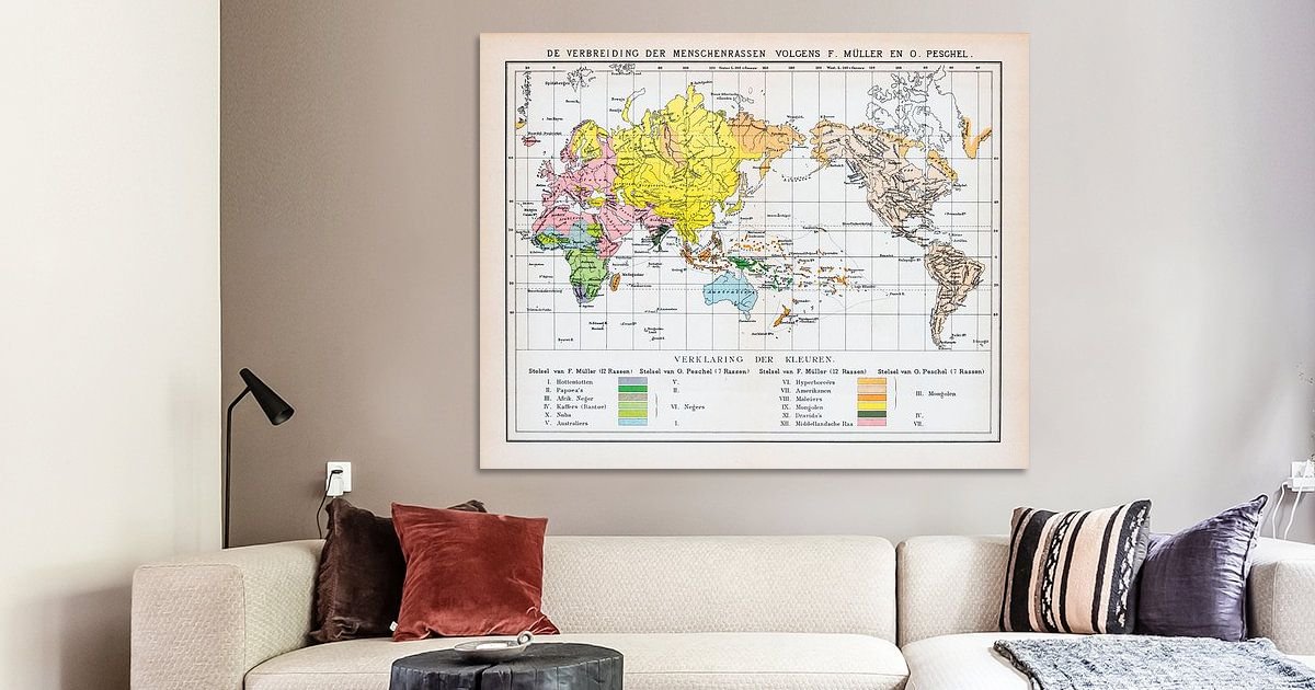 World map, human races. Vintage map ca. 1900 by Studio Wunderkammer on ...