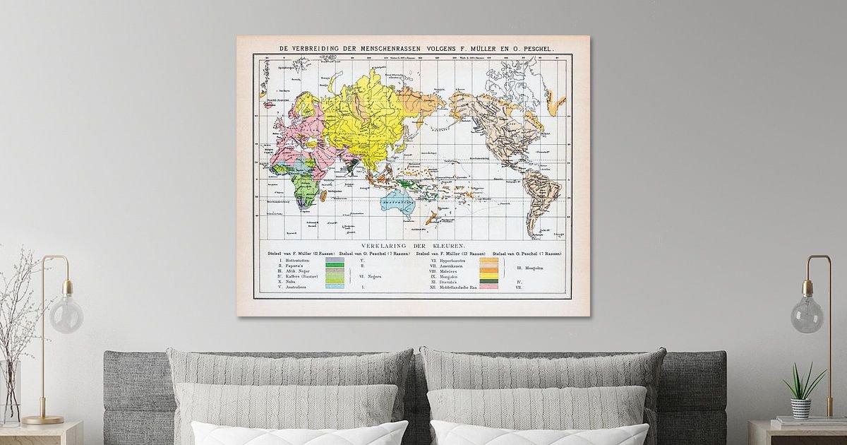 World map, human races. Vintage map ca. 1900 by Studio Wunderkammer on ...