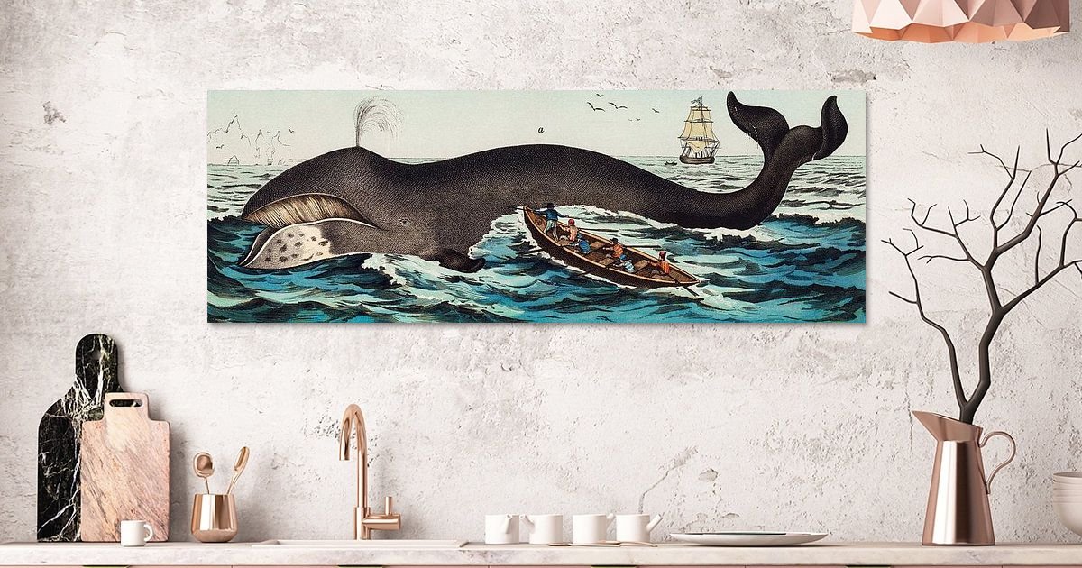 Een litho van de Groenlandse walvis van Fish and Wildlife op canvas ...