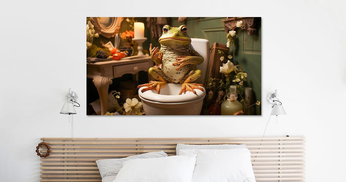 Kikker in de badkamer op het toilet van Animaflora PicsStock op canvas ...