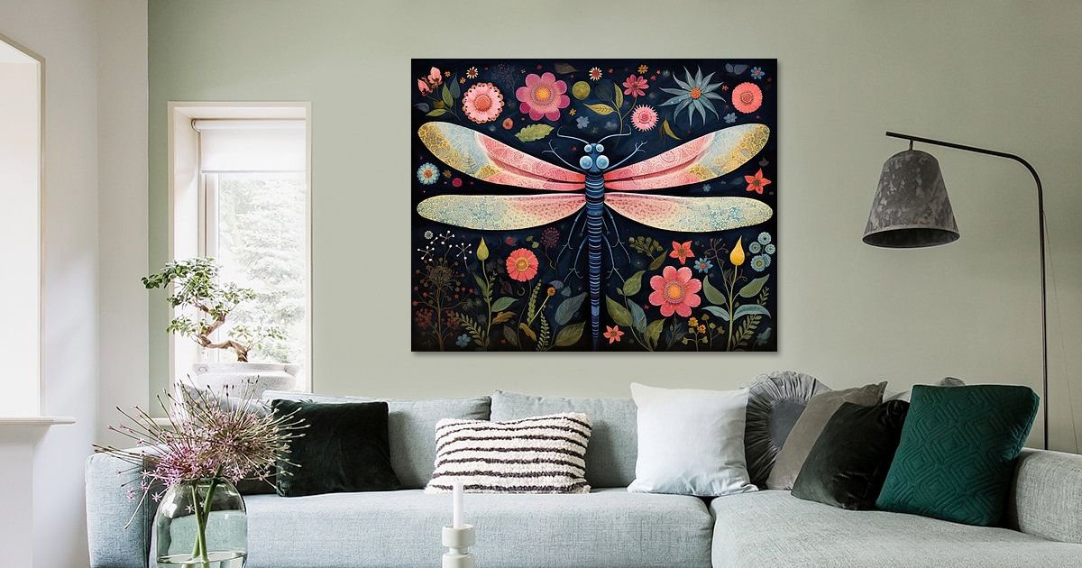 Libel | Bloemen Insect Kunst van De Mooiste Kunst op canvas, behang en meer