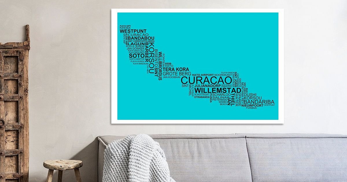 Kaart van Curacao van Stef van Campen op canvas, behang en meer