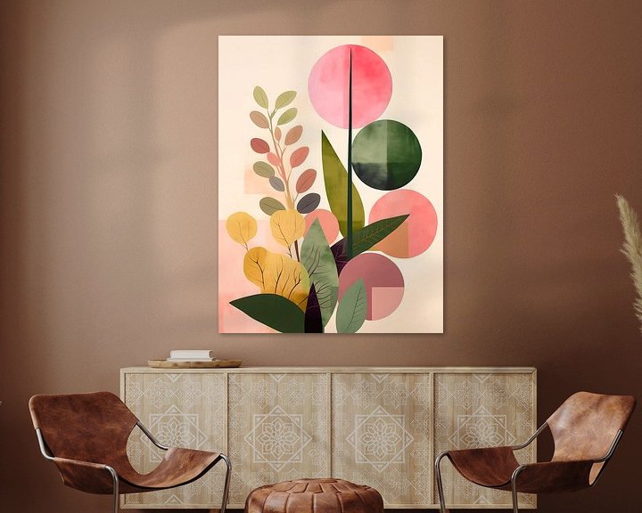 Botanisch Abstract Groen Roze van Gypsy Galleria op canvas, behang en meer