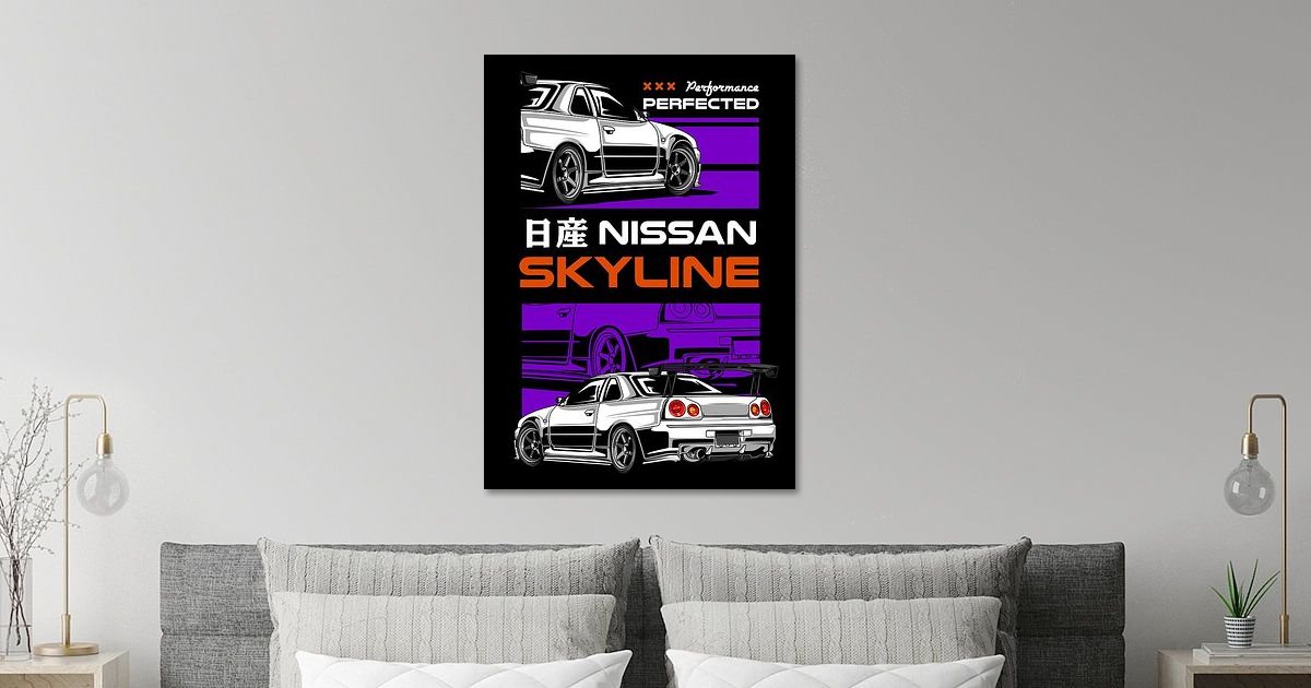 Nissan Skyline GTR R34 JDM Car by Adam Khabibi on canvas, poster ...