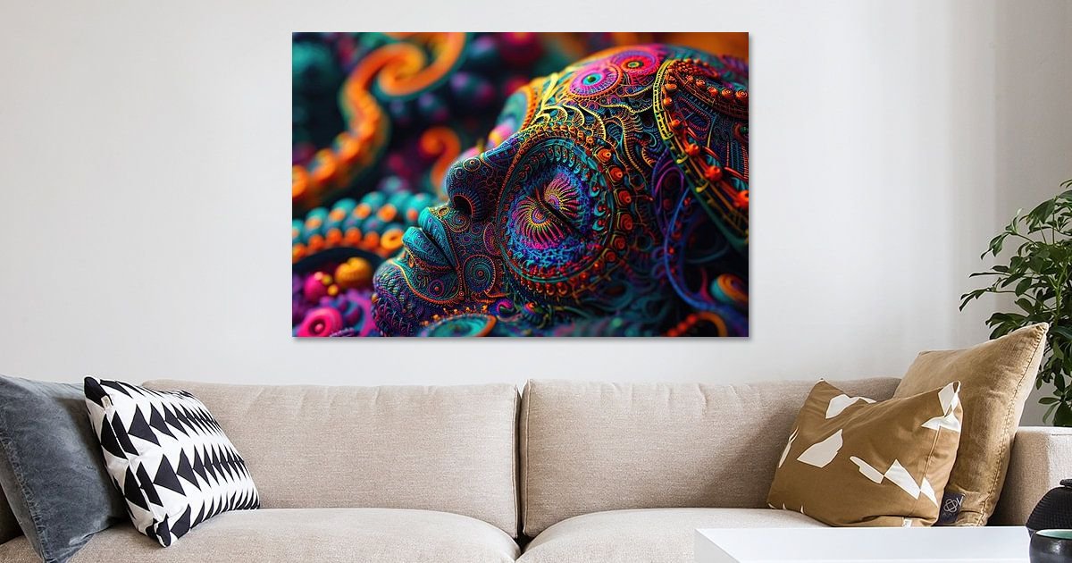DMT face with bright colours by Digitale Schilderijen on canvas, poster ...
