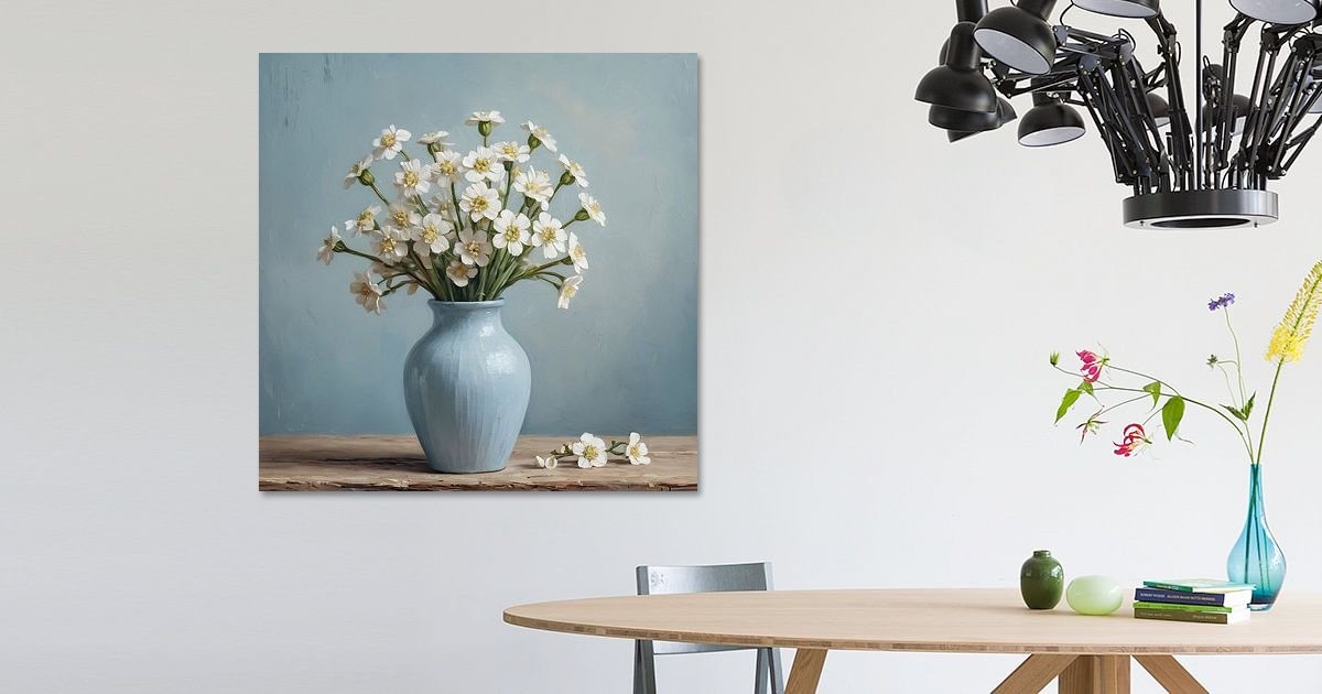 Vaas Met Witte Bloemen van Timba Art op canvas, behang en meer
