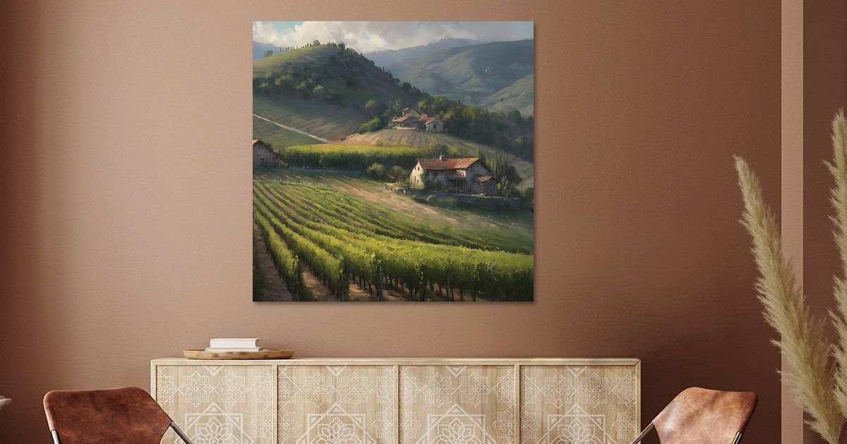 Rustieke Wijngaard van Timba Art op canvas, behang en meer