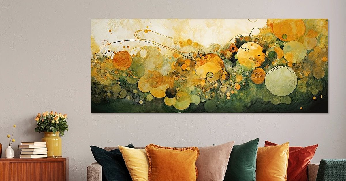 Organische Beweging | Abstract Groen van Abstract Schilderij op canvas ...