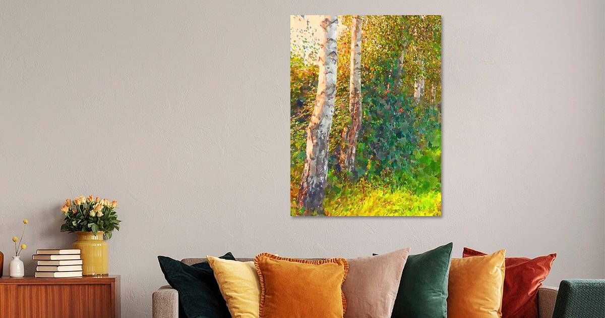 Lente, zonsondergang in de berken bossen van Paul Nieuwendijk op canvas ...