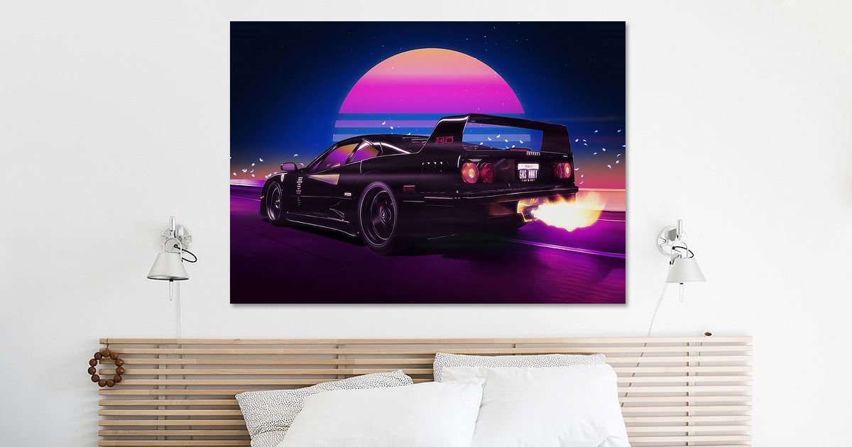Vaporwave Ferrari F40 by Ali Firdaus on canvas, poster, wallpaper and more