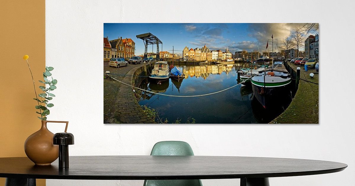 Maassluis, haven van Sjoerd Mouissie op canvas, behang en meer