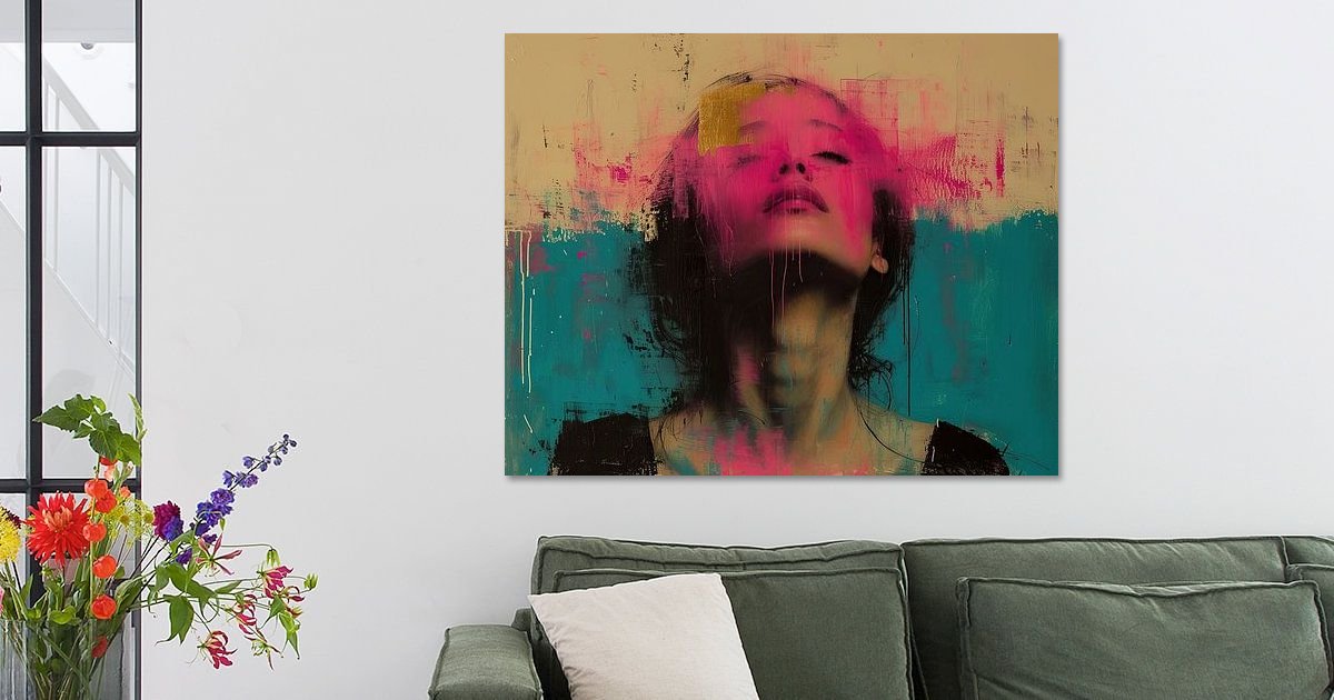 Neon Psyche Merge van Kunst Kriebels op canvas, behang en meer