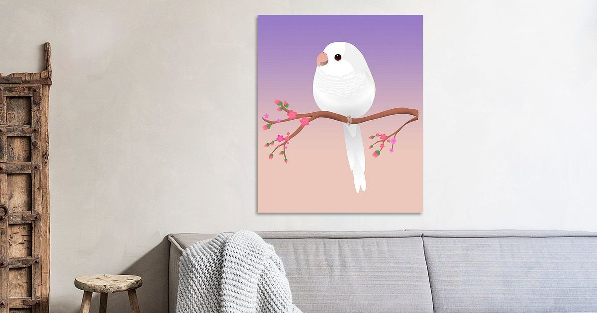 Een digitale tekening van een albino muisparkiet van Bianca Wisseloo op ...