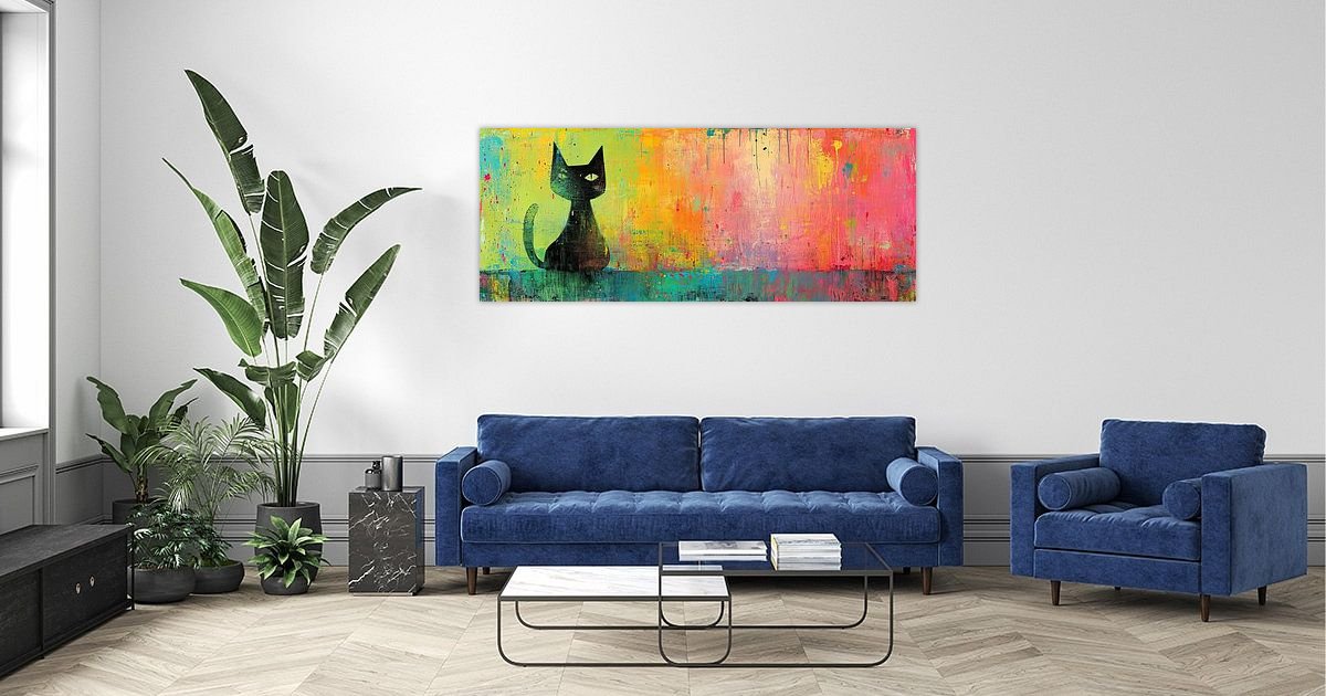 Abstracte Kleurrijke Kat van De Mooiste Kunst op canvas, behang en meer