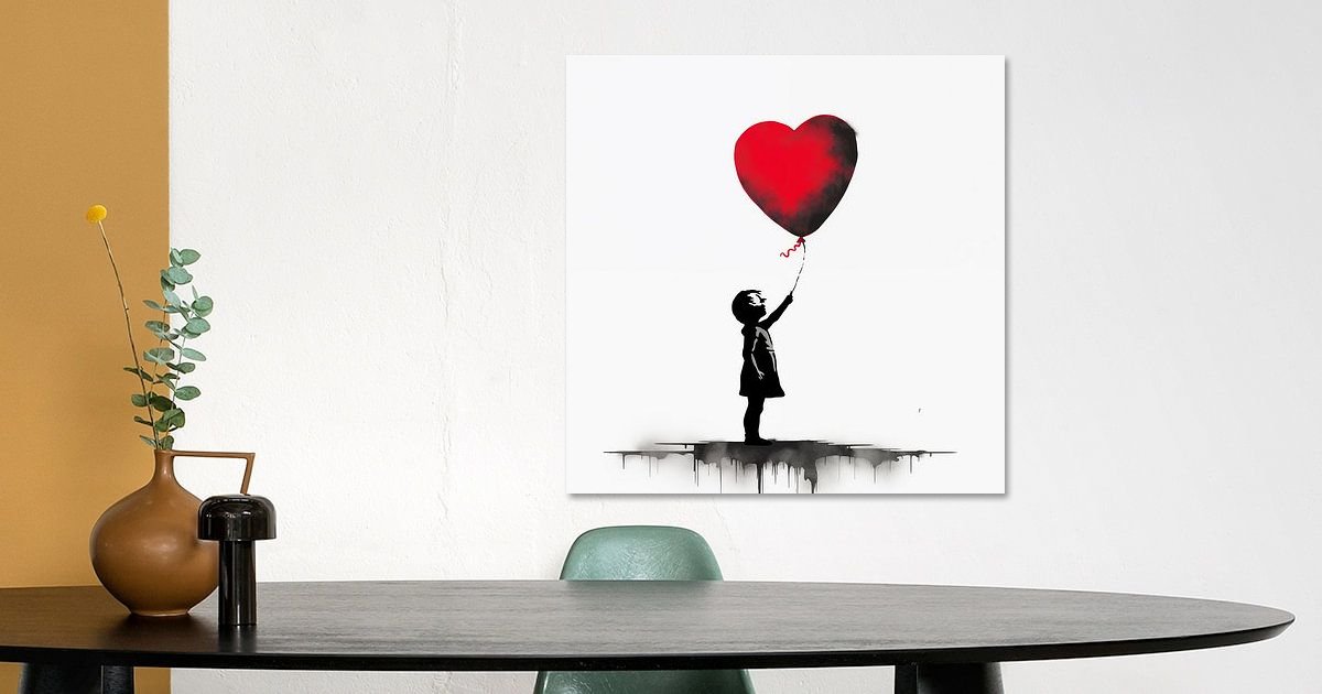 Meisje met ballon(hart) artistiek van TheXclusive Art op canvas, behang ...