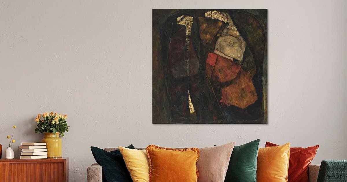 Zwangere vrouw en dood (Moeder en dood), Egon Schiele op canvas, behang ...