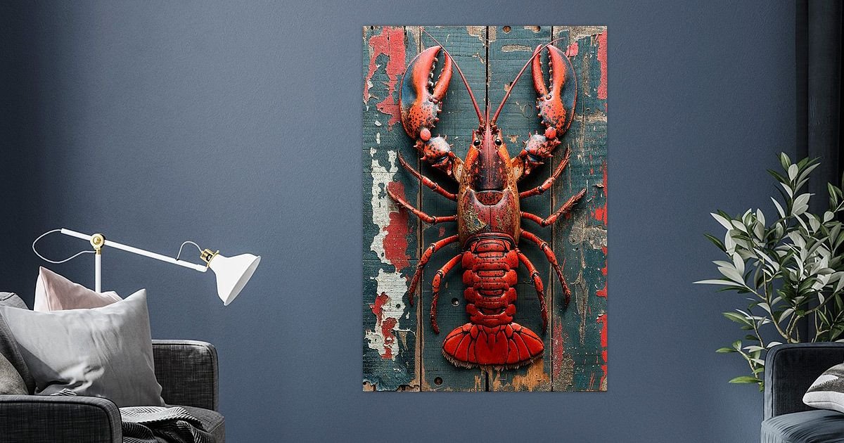 Kreeft op houten planken van Dunto Venaar op canvas, behang en meer